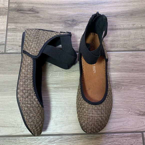 bernie mev. | Shoes | Bernie Mev Bronze Ankle Strap Ballet Flats | Poshmark